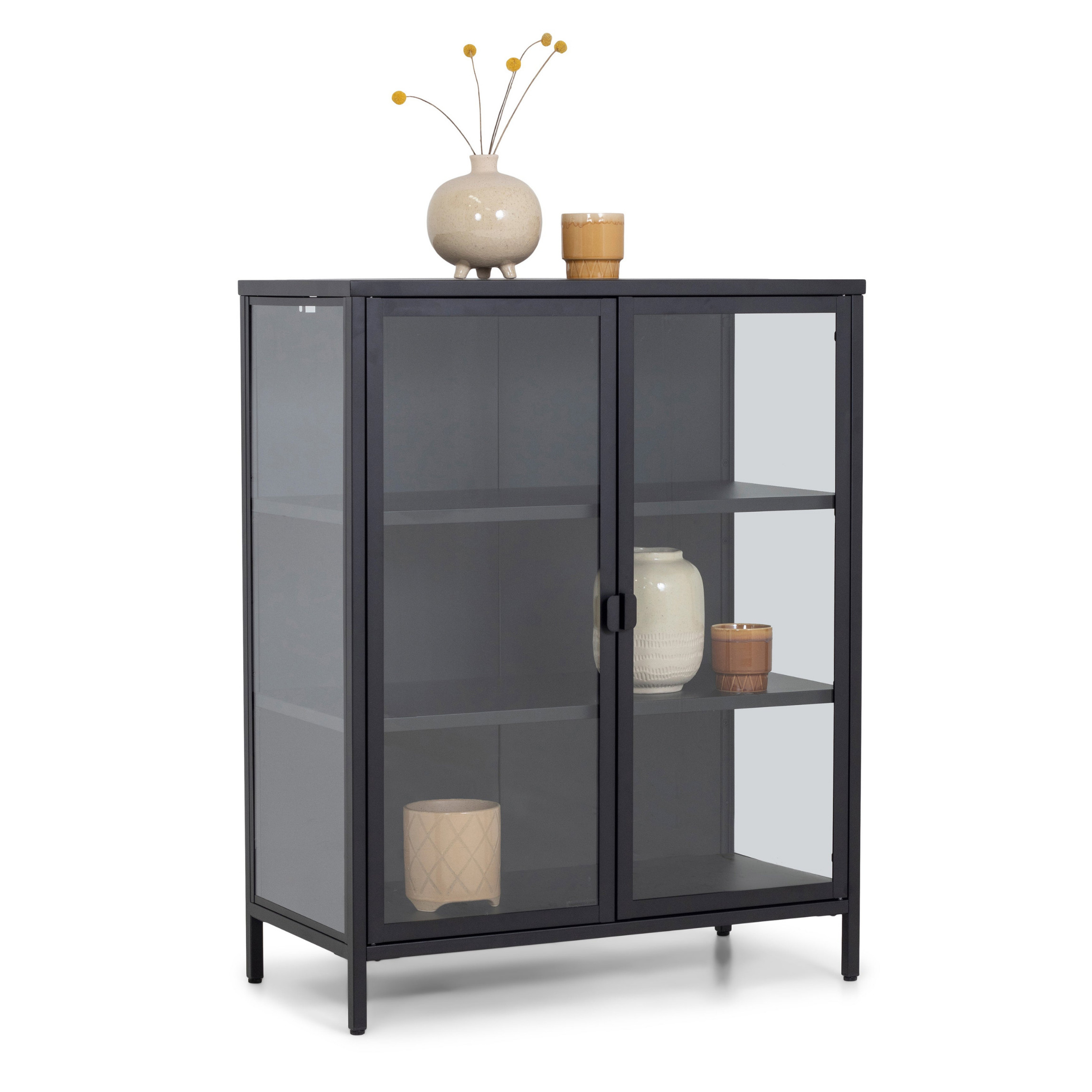 Herman glazen drankkast/vitrinekast - Zwart metaal 80x40x105cm– Nimara.nl